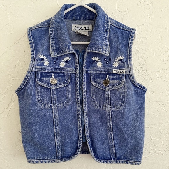 Cherokee | Jackets & Coats | Vintage Cherokee Girls Denim Vest Flower ...